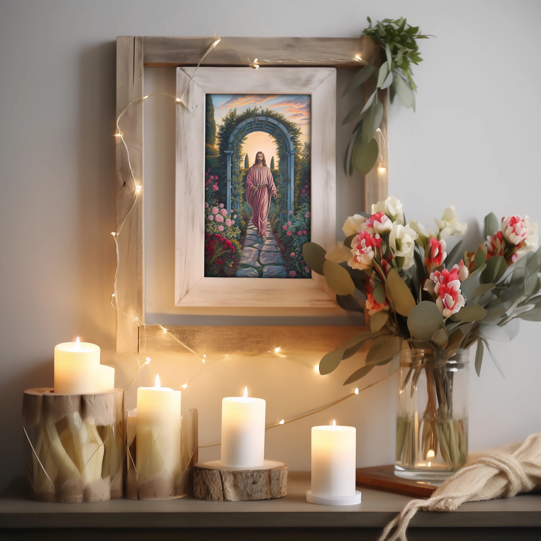 Jesus Roses Digital Oil Painting | Jesus Art, Printable Wall Decor ...