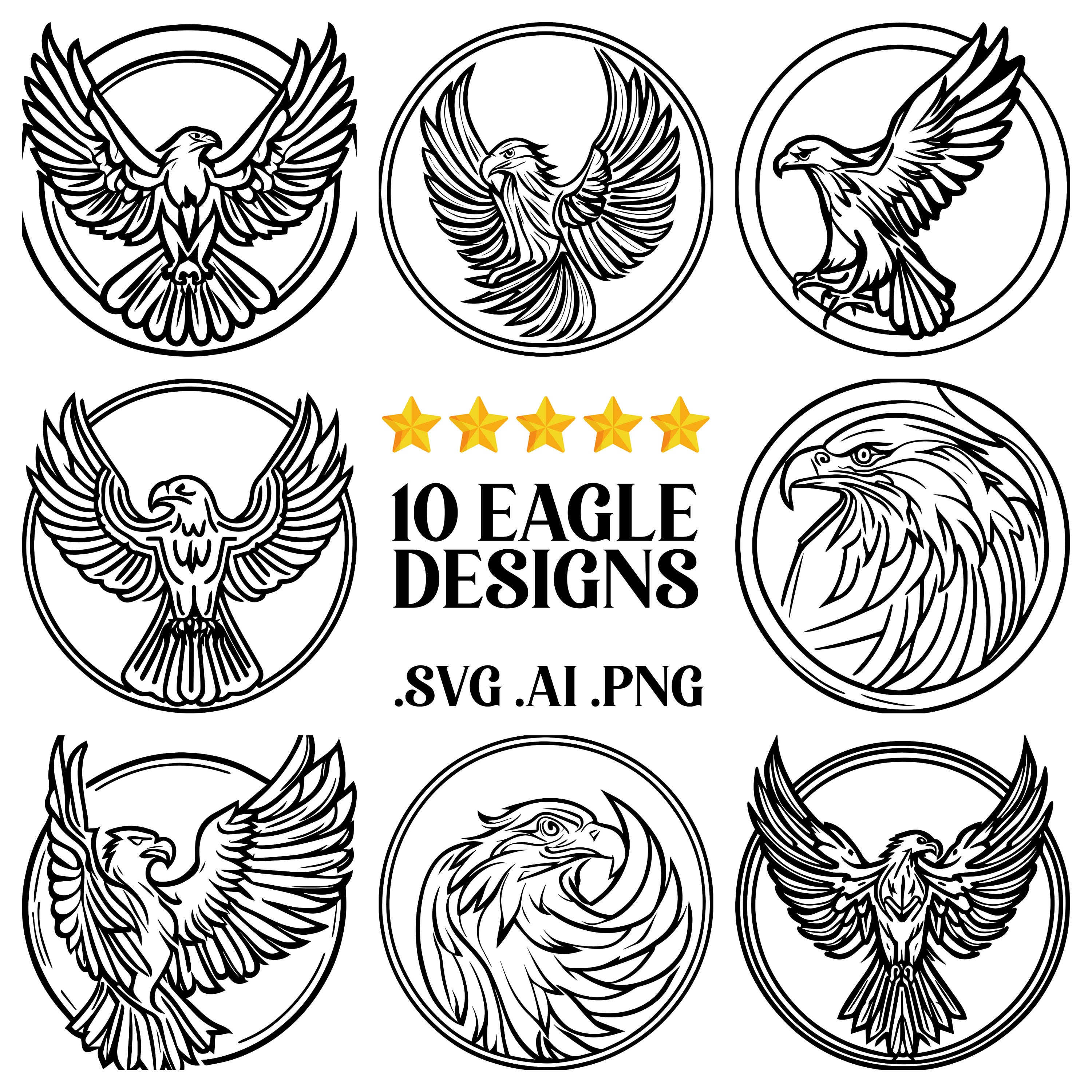 10 EAGLE DESIGNS - Digital Download - for Engraving, Printing and More ...