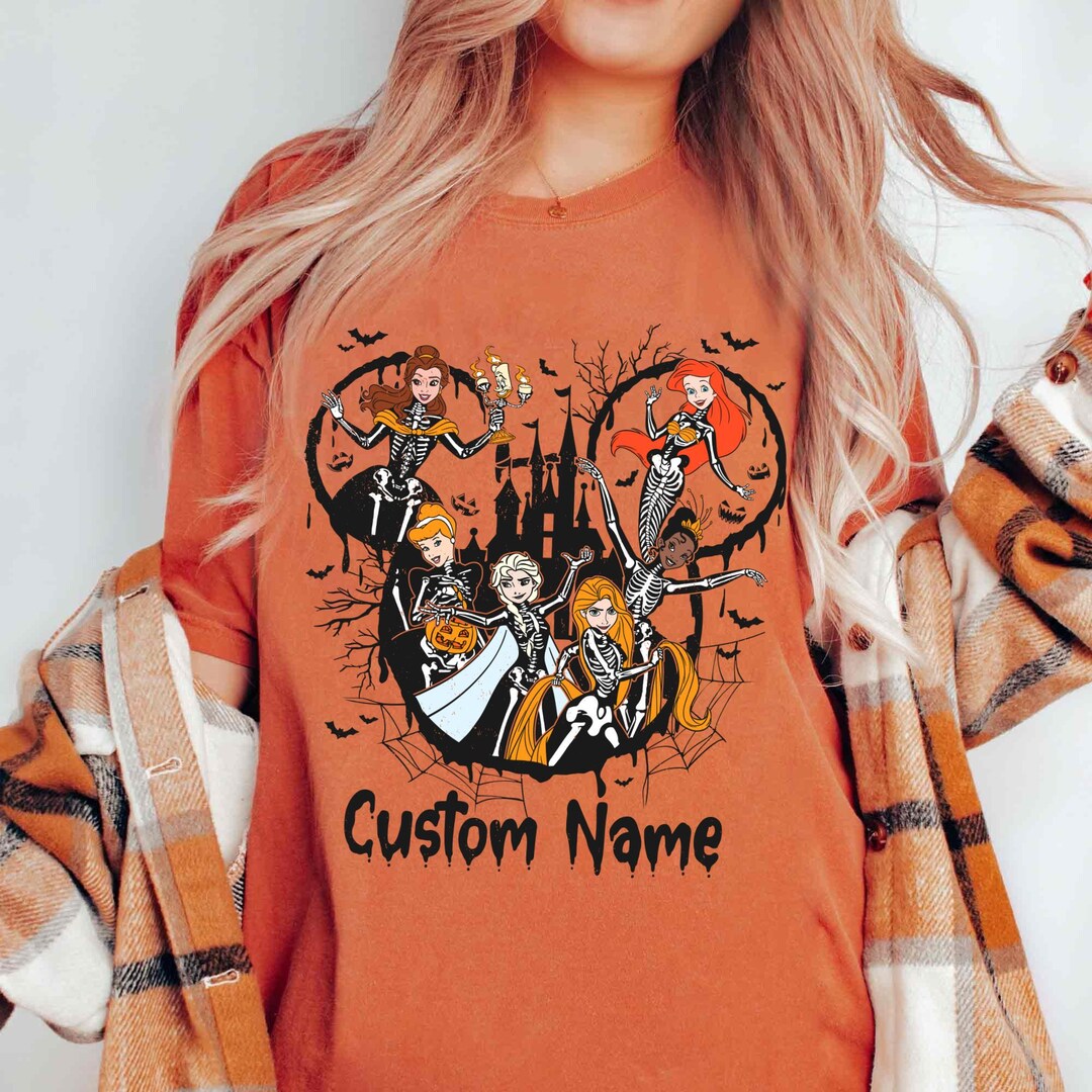 Custom Disney Princesses Skeleton Halloween Ears Comfort Colors Shirt ...