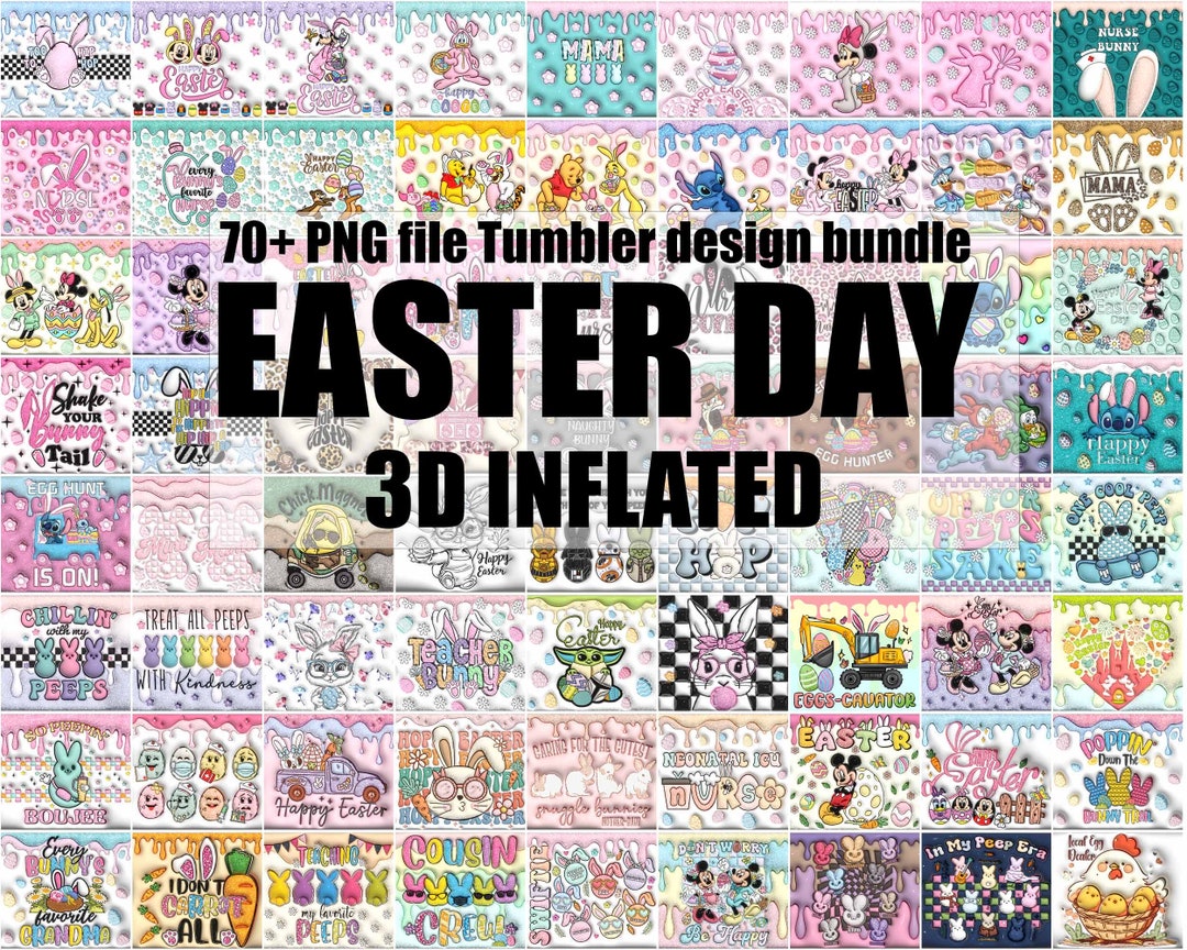 Easter Sublimation Tumbler Wrap Bundle Design, 3D Inflated Text ...