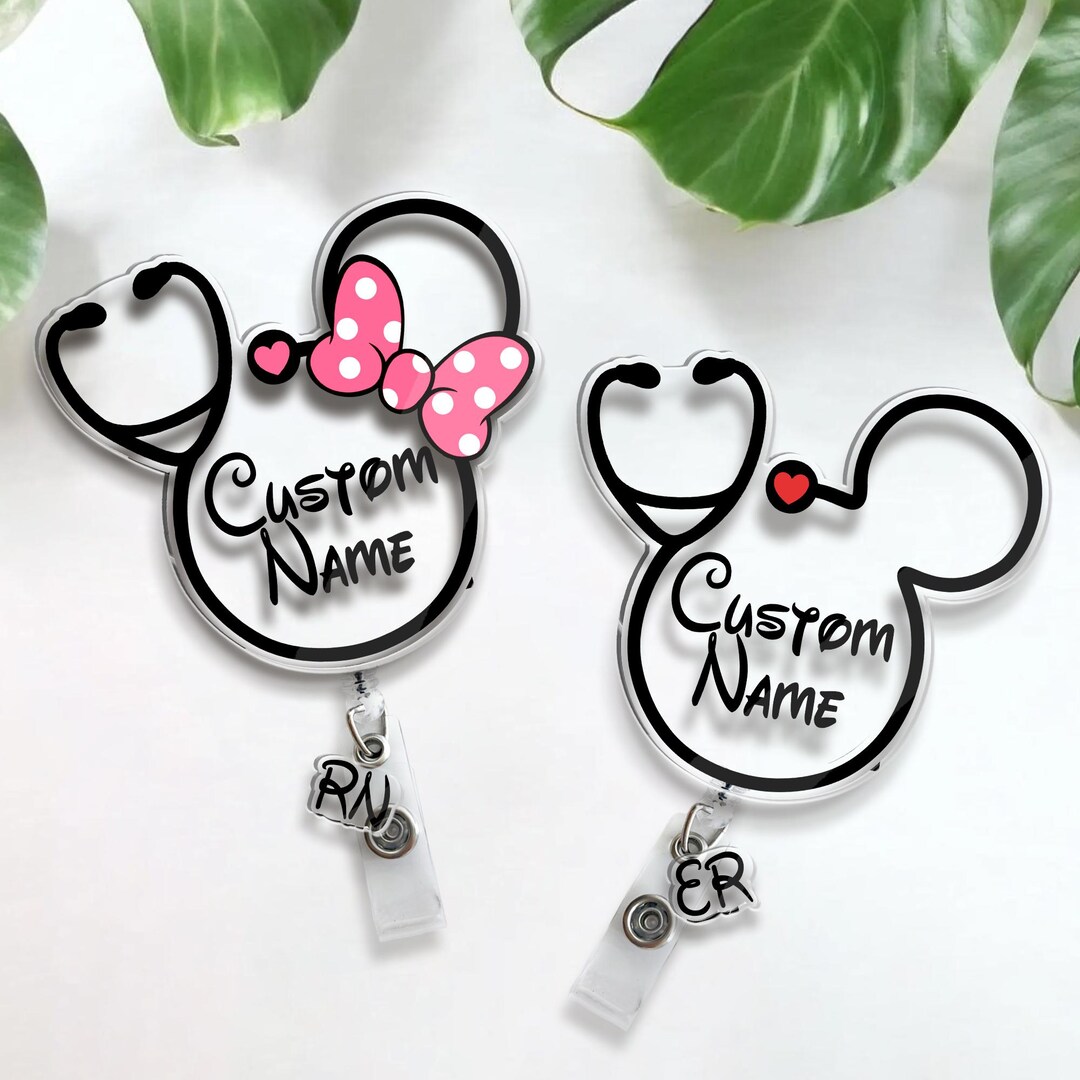 Custom Disney Nurse Mickey Minnie Mouse Head Badge Reel, Personalized ...