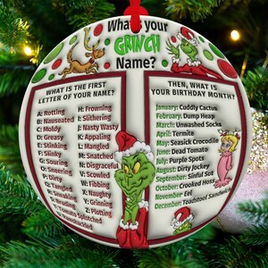 What Your Grinch Names Christmas Sublimation Ornament Design - Etsy
