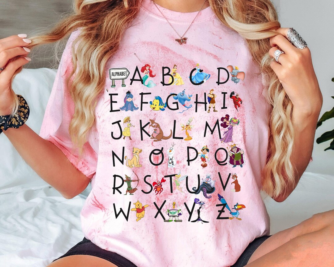 Disney Characters Alphabet Teacher Comfort Color Blast T-shirt ...