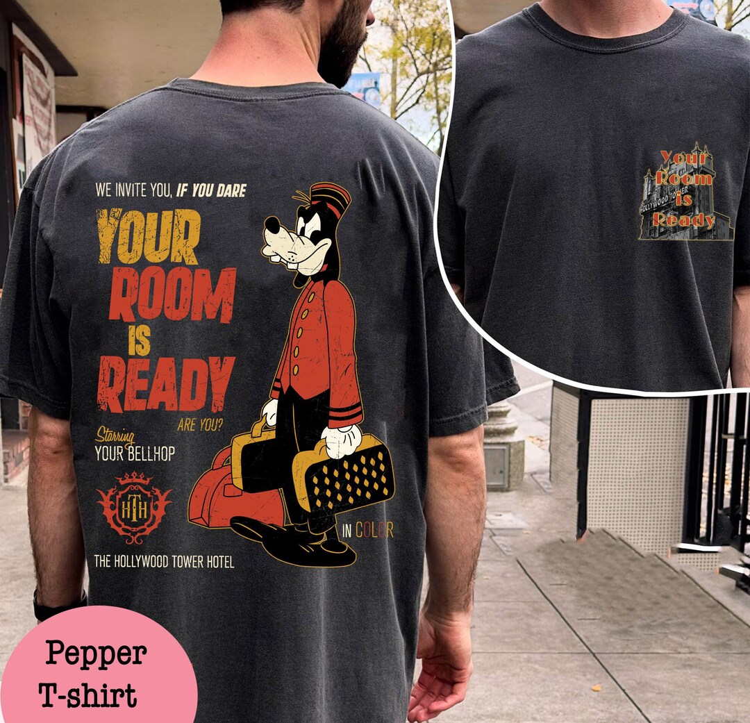 Two Sided Disney Goofy Bellhop Tower of Terror T-shirt, Your Room is ...
