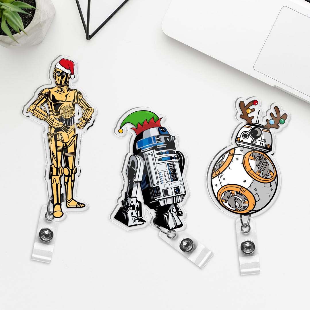 Custom Retro Disney Star Wars Christmas C3P0 R2D2 Bb8 Badge Reel ...
