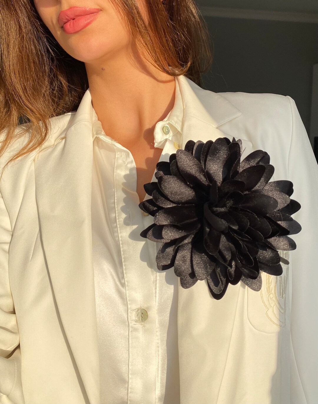 Large Flower Brooch, Silk Flower Brooches Black,handmade Big Rose ...