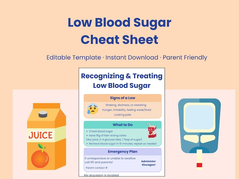 Low Blood Sugar Cheat Sheet - Etsy