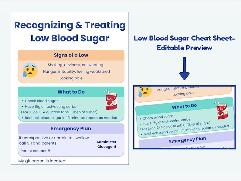 Low Blood Sugar Cheat Sheet - Etsy