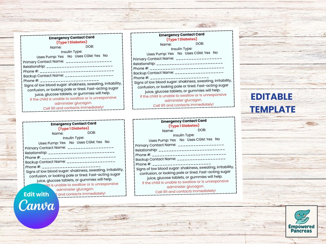 T1D Emergency Card - Etsy