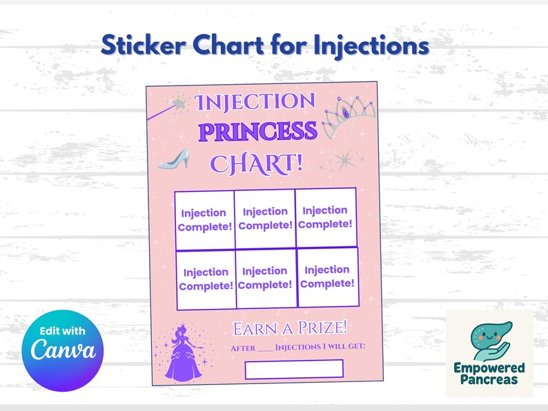Princess Injection Sticker Chart | Type 1 Diabetes Reward Tracker | T1D ...