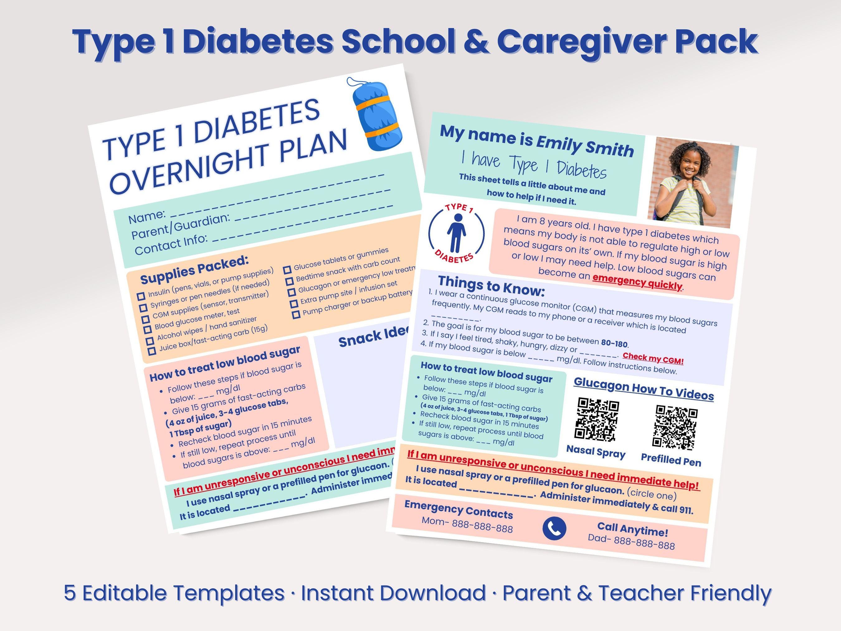 Type 1 Diabetes School & Caregiver Printable Pack - Etsy