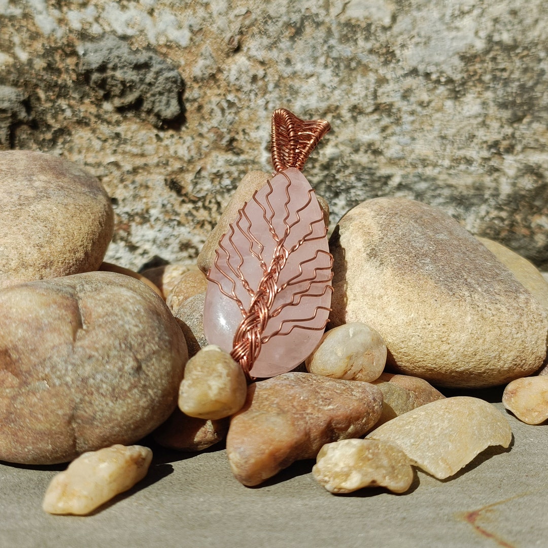 Tree of Life Rose Quartz Pendant Copper Wire Wrapped Gemstone Pendant ...