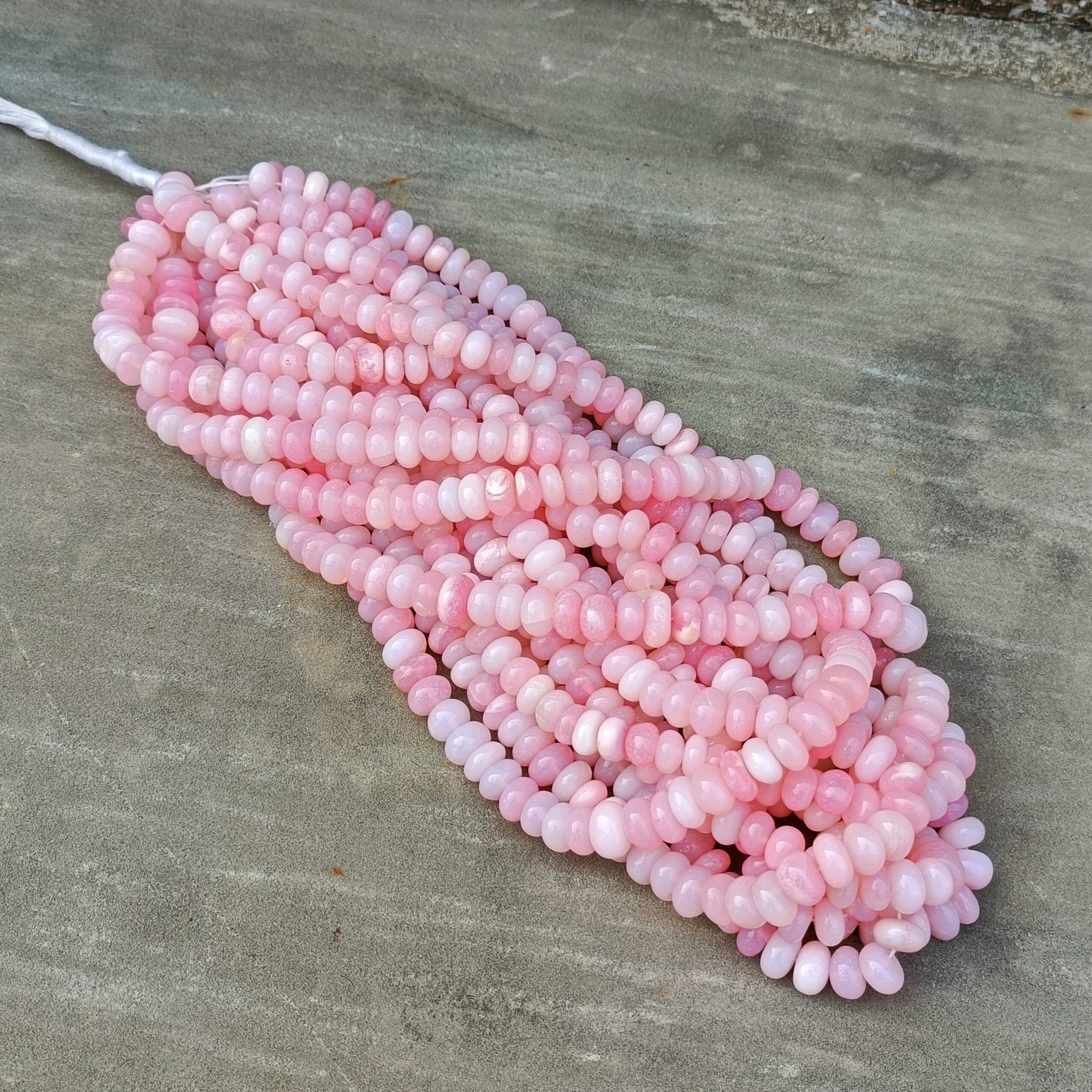 Pink Opal Smooth Rondelle Shape Beads, Beautiful Shaded Pink Opal Plain ...