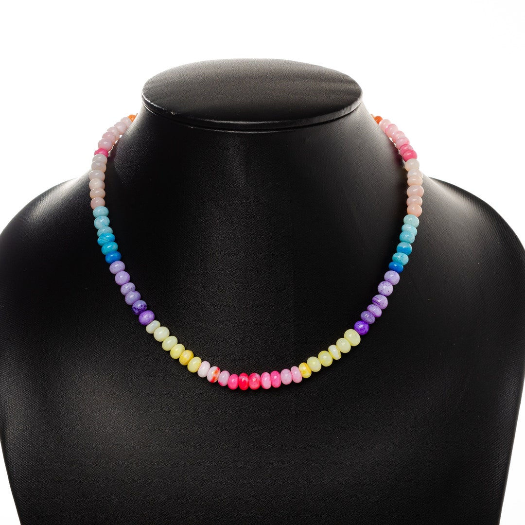 Multi Color Opal Beaded Necklace, 5-6mm Multi Color Opal Necklace, Opal ...