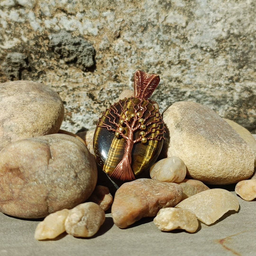 Tiger Eye Tree of Life Pendant Copper Wire Wrapped Pendant Tiger Eye ...
