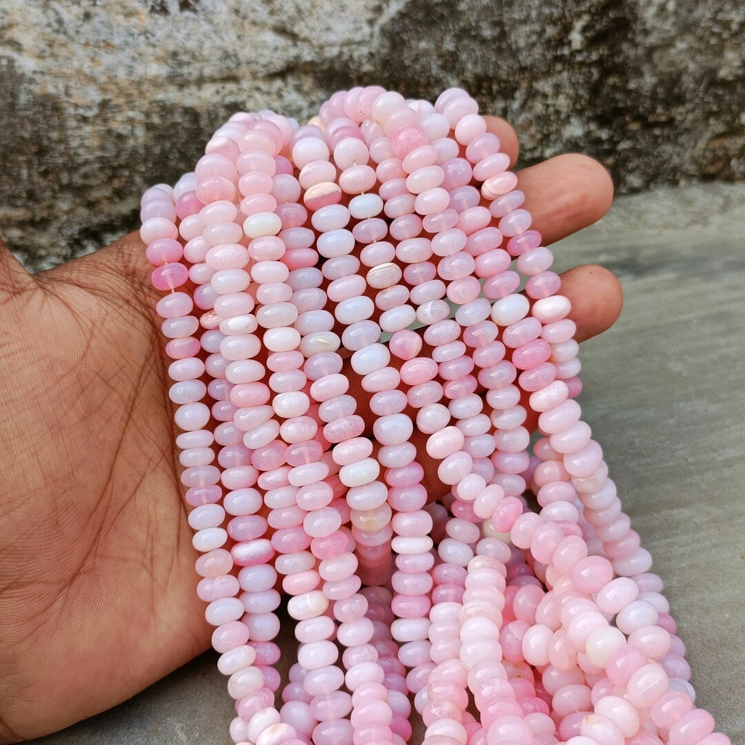 Pink Opal Smooth Rondelle Shape Beads, Beautiful Shaded Pink Opal Plain ...