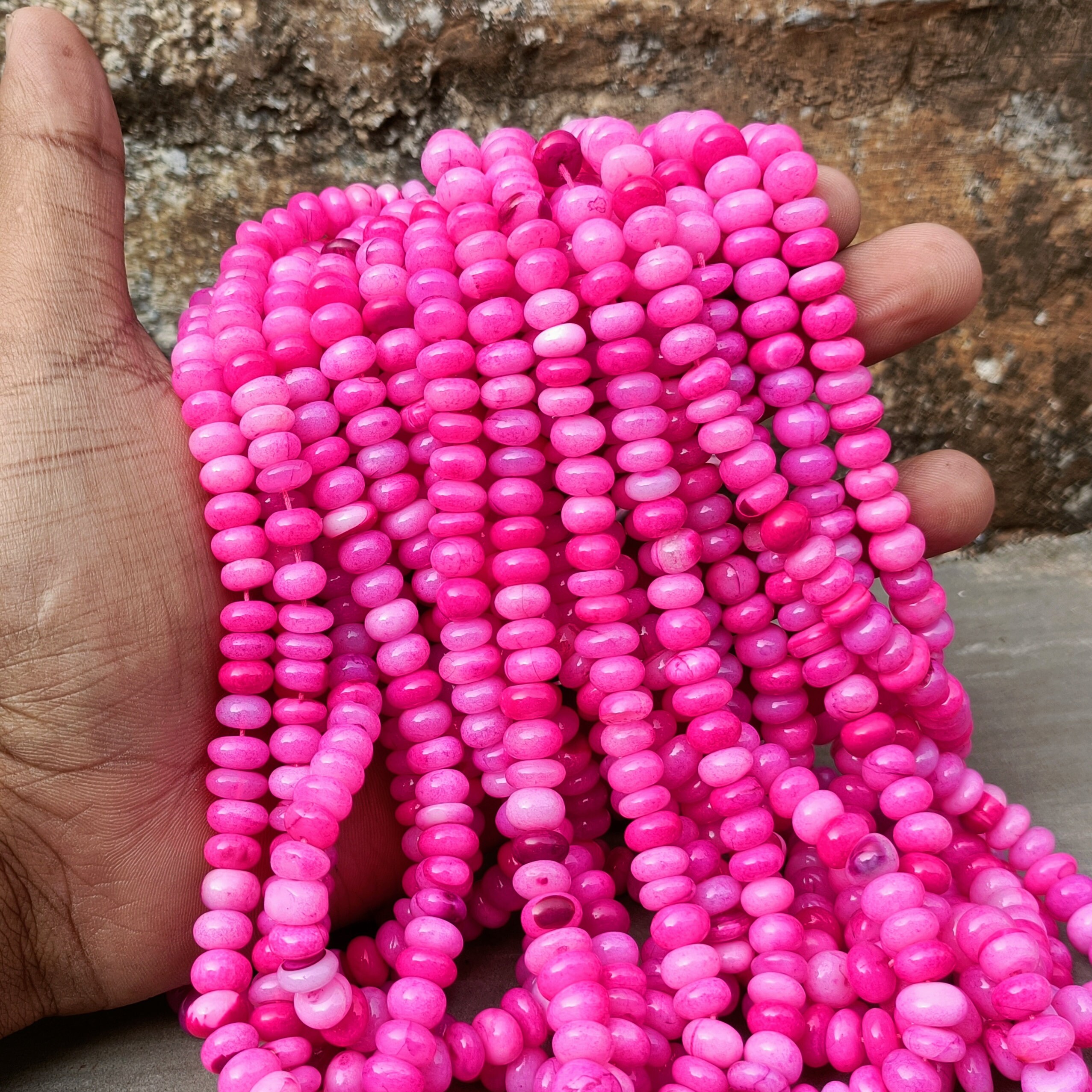Pink Opal Smooth Rondelle Shape Beads,8,16 Inch Strand Dark Pink Opal ...