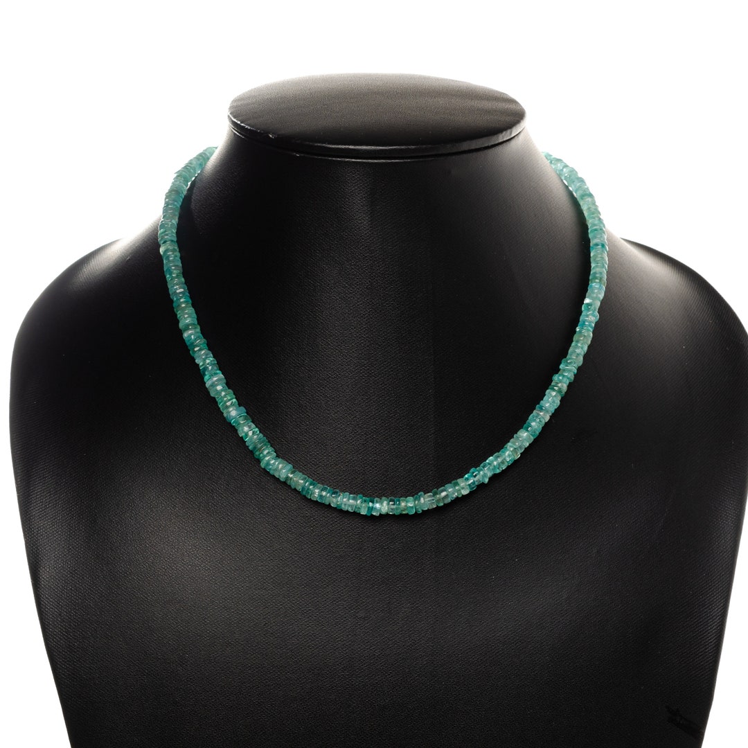 Natural Sky Apatite Smooth Tyre Beads Necklace, Sky Apatite Gemstone ...