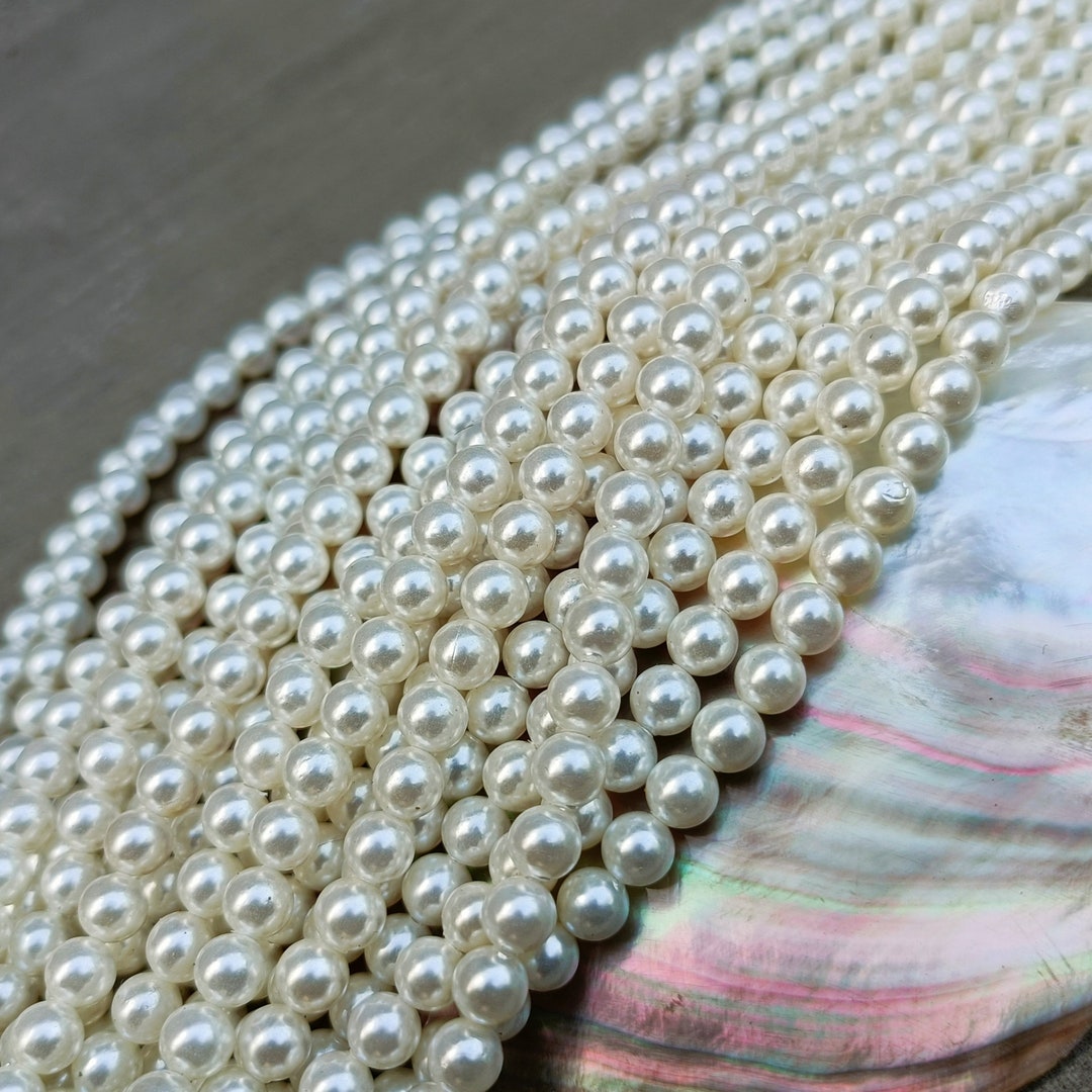 White Shell Pearl Round Beads Glossy Round Shell Pearl High - Etsy