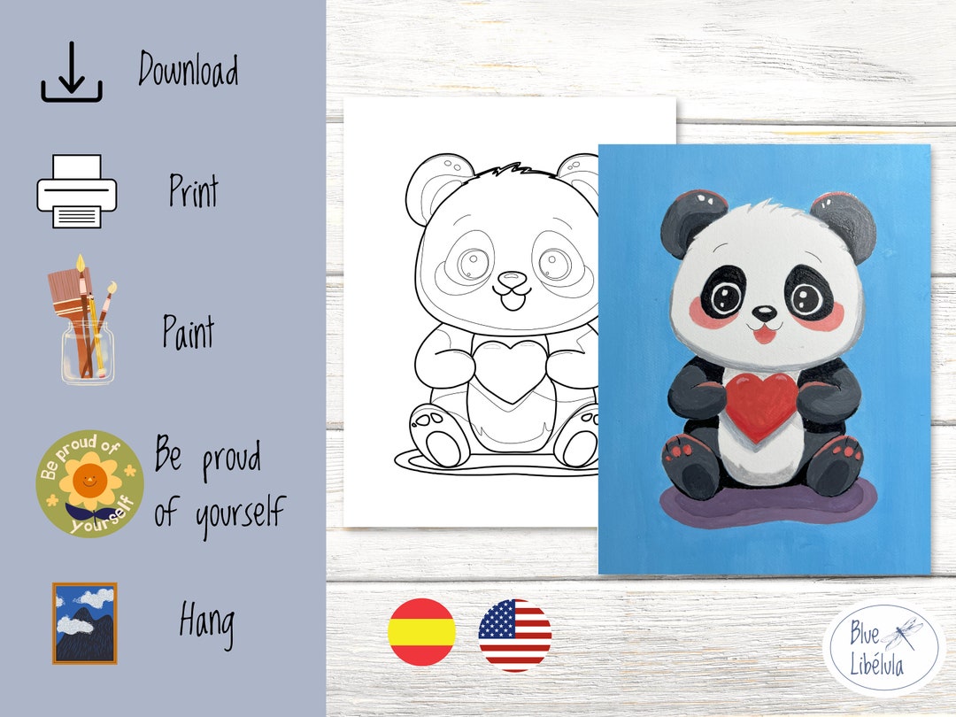 Pre-drawn Canvas for Painting, DIY Paint and Sip Kit Cute Panda, Paint ...