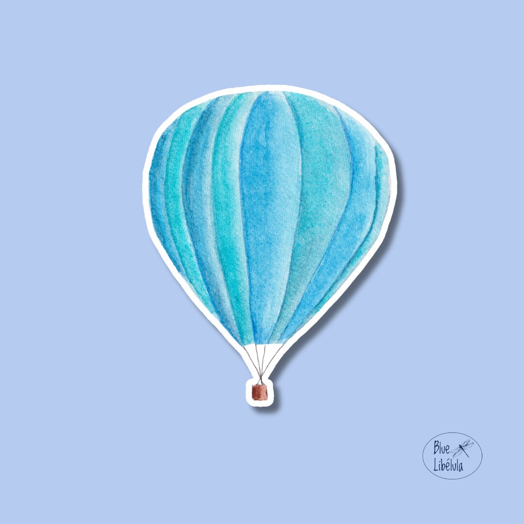 Blue Hot Air Balloon Sticker, Artistic Waterproof Vinyl Decal ...