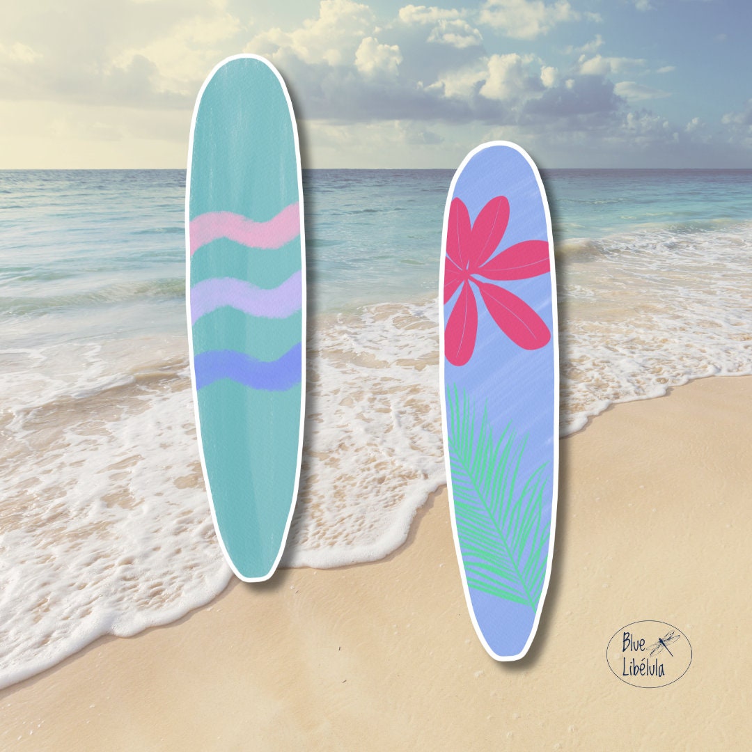 Set of Surfboard Car Bumper Stickers, Aesthetic Surfboard Stickers ...