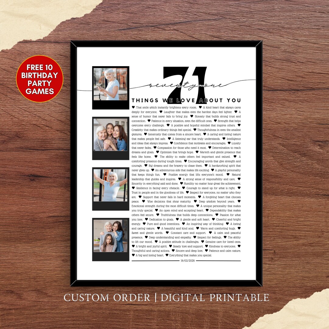 71 Things We Love About You Poster With Pictures, Printable 71st ...