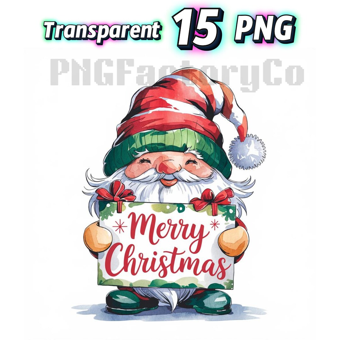 Cute Christmas Gnomes Clipart, Watercolor Santa PNG Bundle, Holiday ...