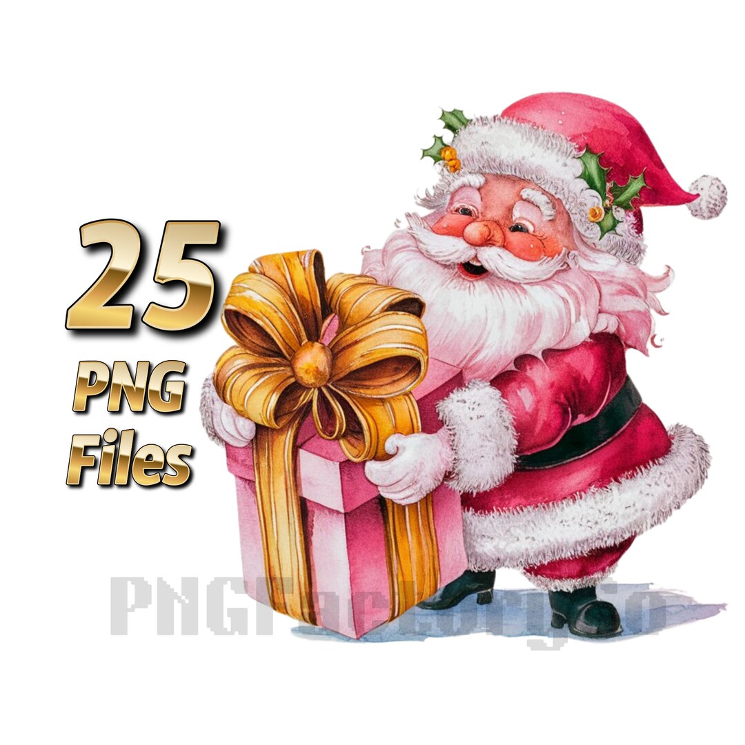 Cute Pink Santa Claus Clipart Vibrant Watercolor Christmas Art Festive ...