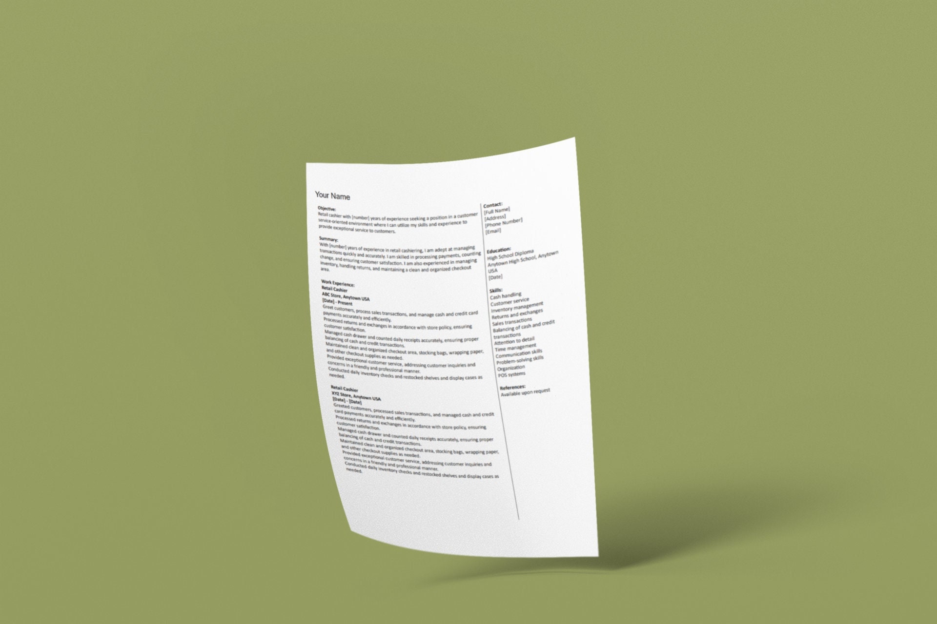 Cashier ATS Friendly Resume Template and Resume Tips Professional ...