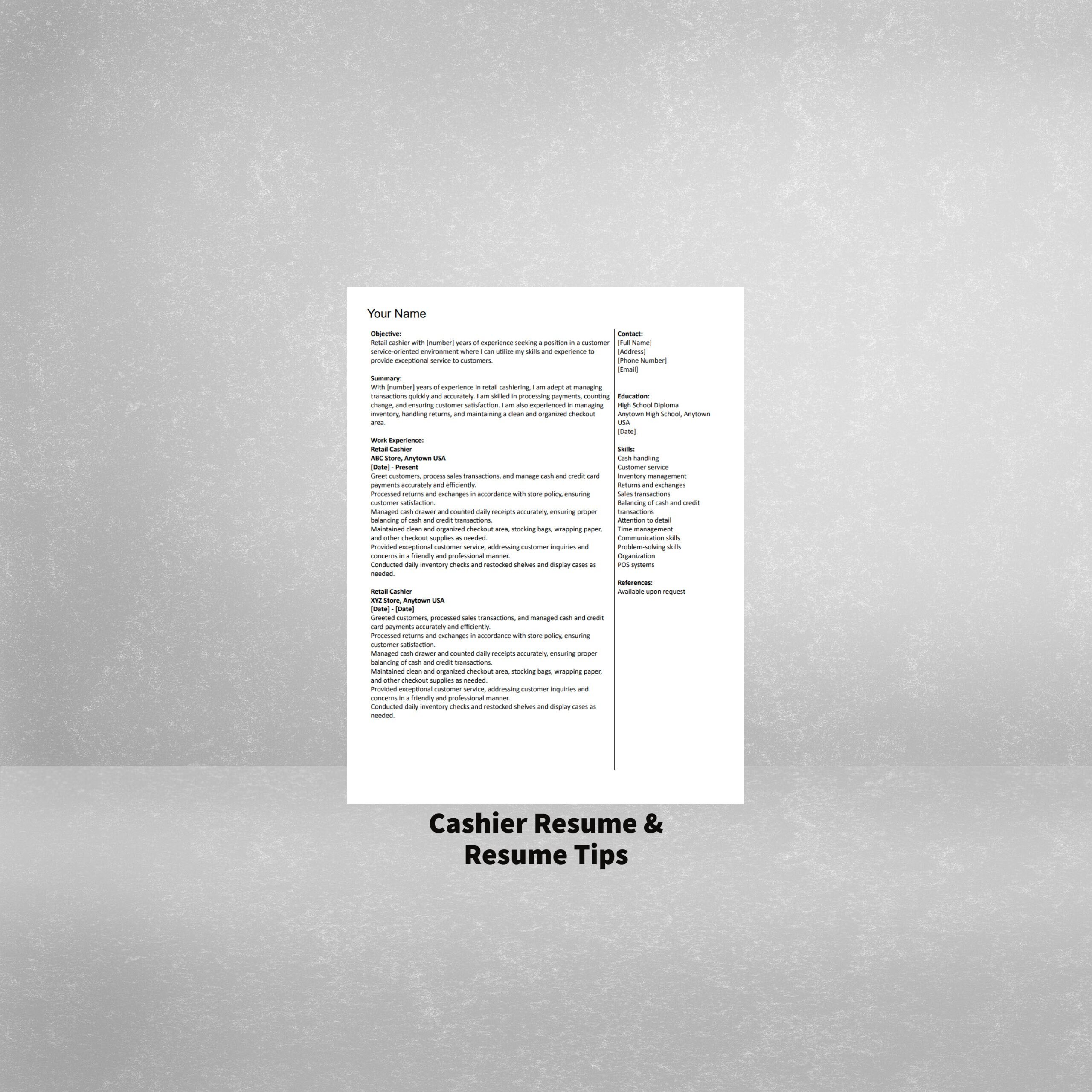 Cashier ATS Friendly Resume Template and Resume Tips Professional ...