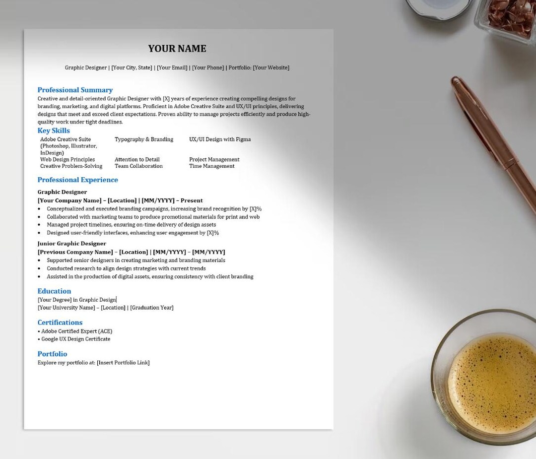 Structured Graphic Designer Digital Resume Digital Download - Etsy