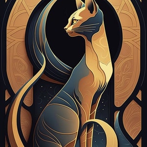 Art Deco Cat V.3 - Etsy