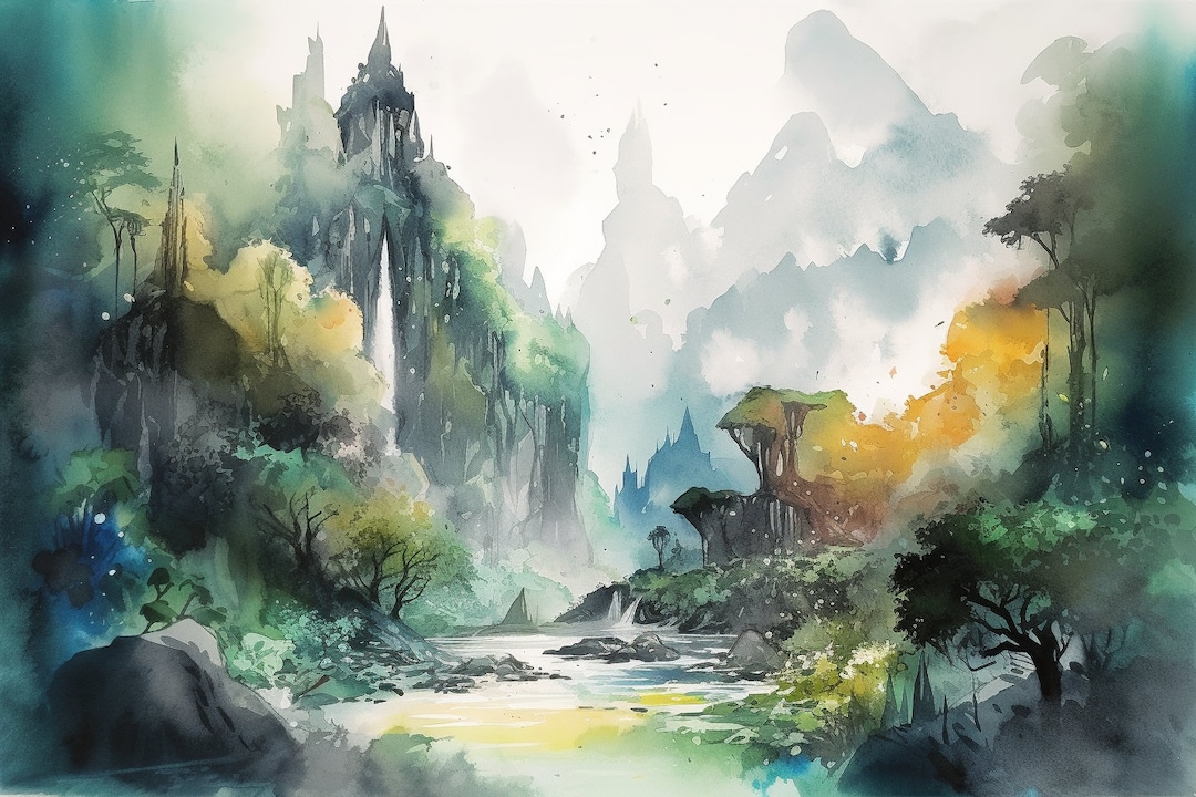 Fantasy Watercolor Landscpe - Etsy