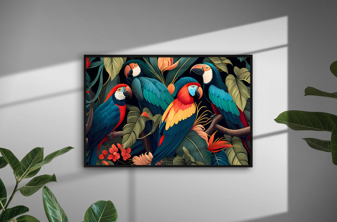 Birds Print, Parrots Print, Henri Rousseau Print, Tropical Dark Green ...