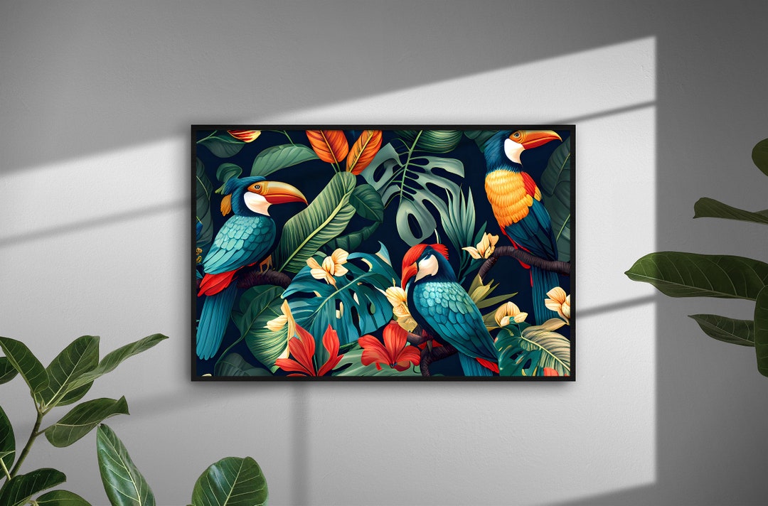 Birds Print, Parrots Print, Henri Rousseau Print, Tropical Dark Green ...