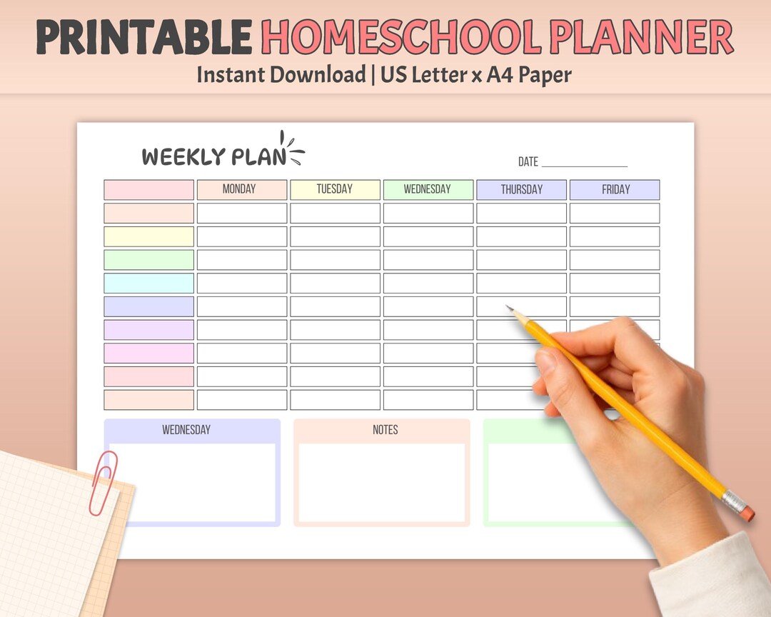 Weekly Planner Kids Homeschool Rainbow Printable Schedule to Do List ...
