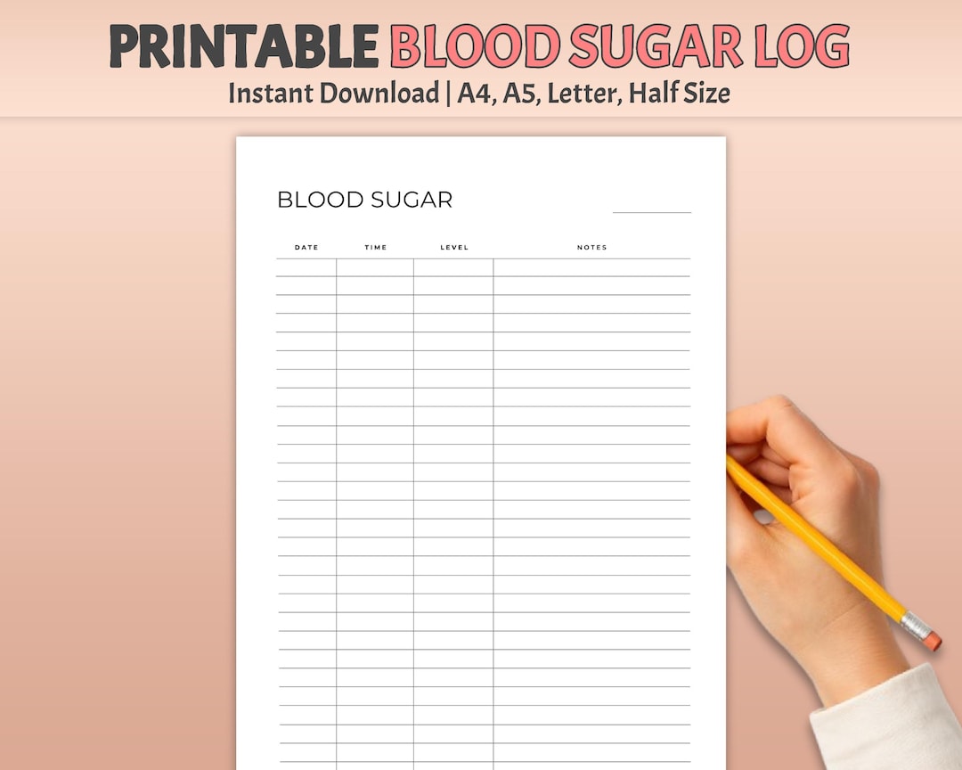Blood Sugar Log Printable Template, Diabetes Tracker, Blood Glucose ...