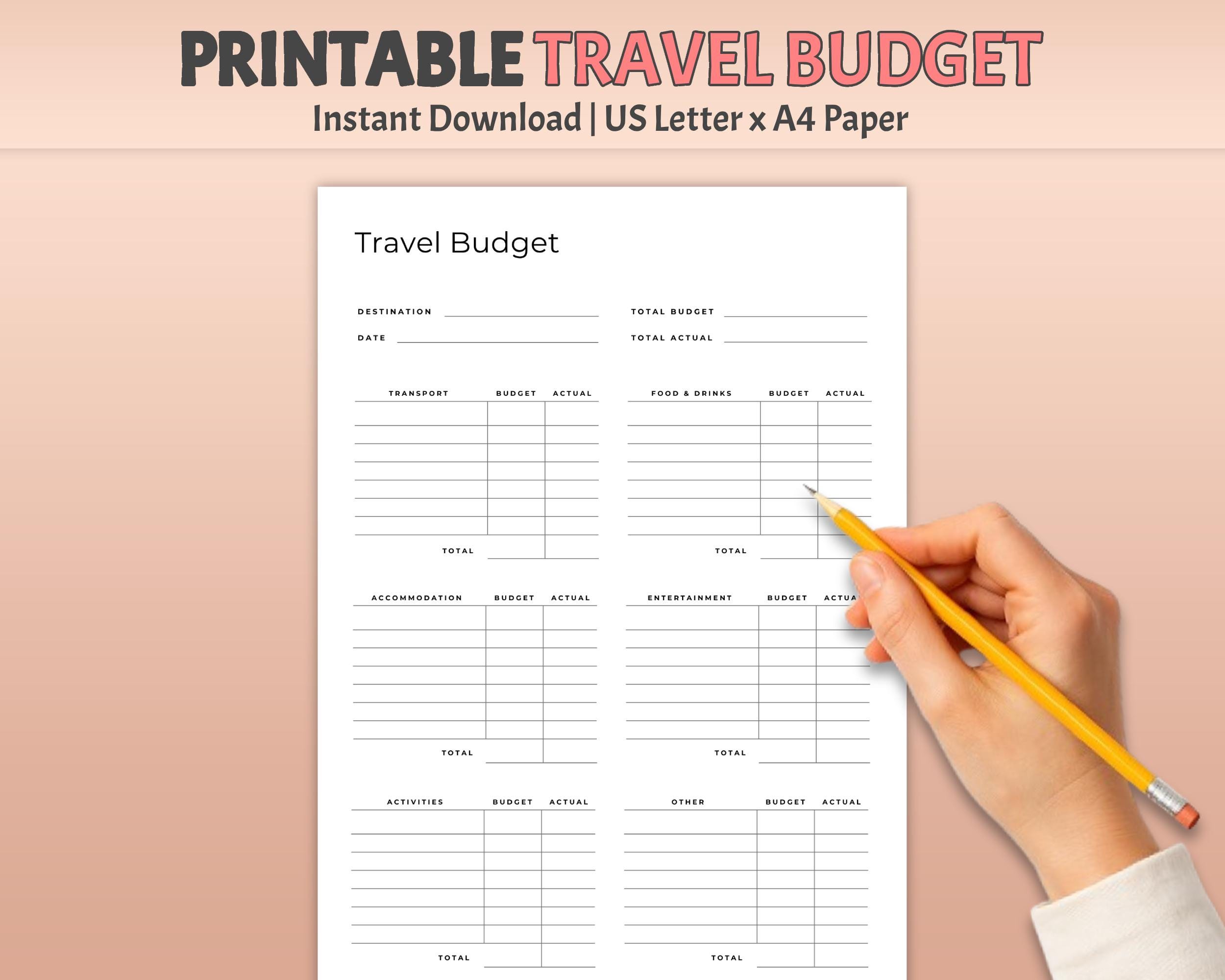 Travel Budget Planner Printable, Work and Holiday Spending Worksheet ...