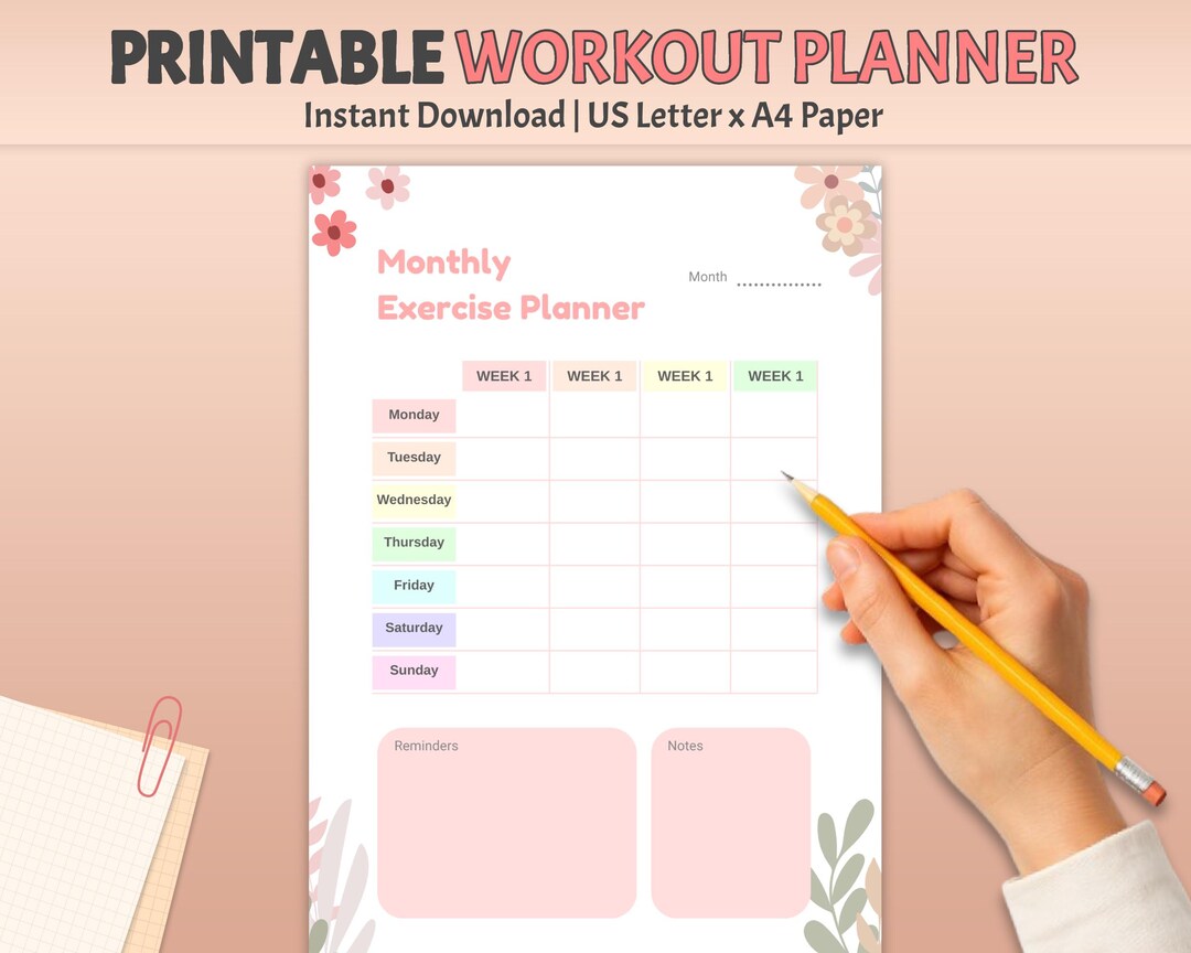 Printable Workout Planner Fitness Planner Exercise Journal Fitness Log ...