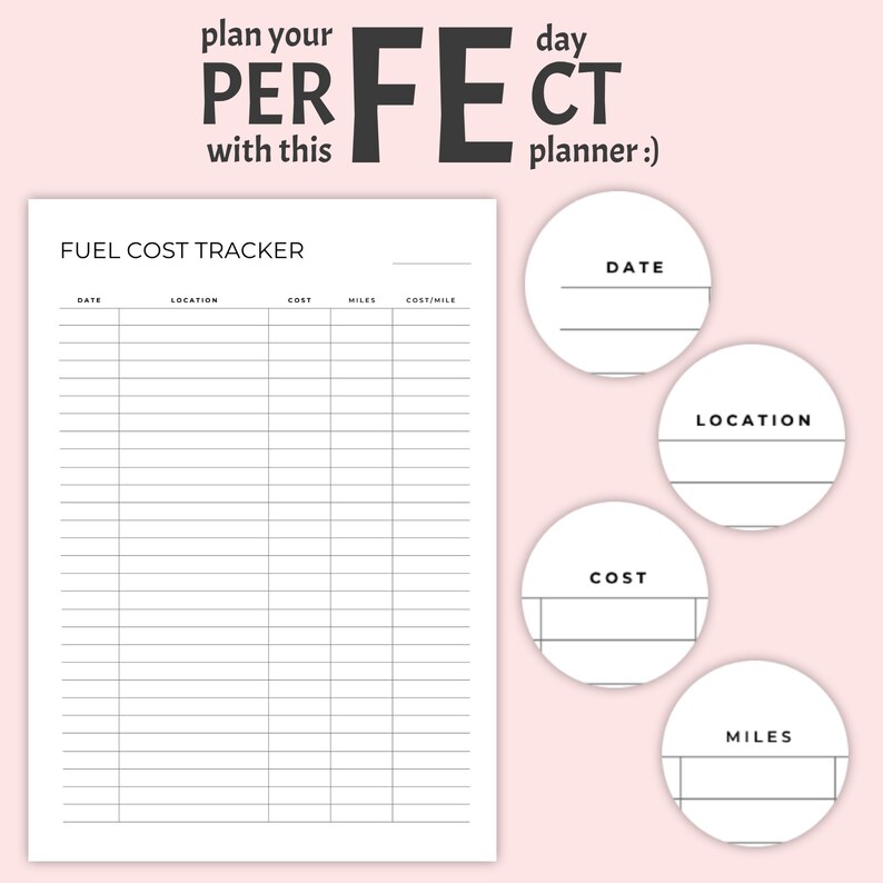 Fuel Cost Tracker Printable, Fuel Expense Tracker, Vehicle Fuel Cost ...