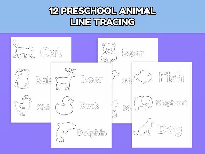 12 Homeschool Animal Tracing Worksheets | Printable Line Tracing for ...
