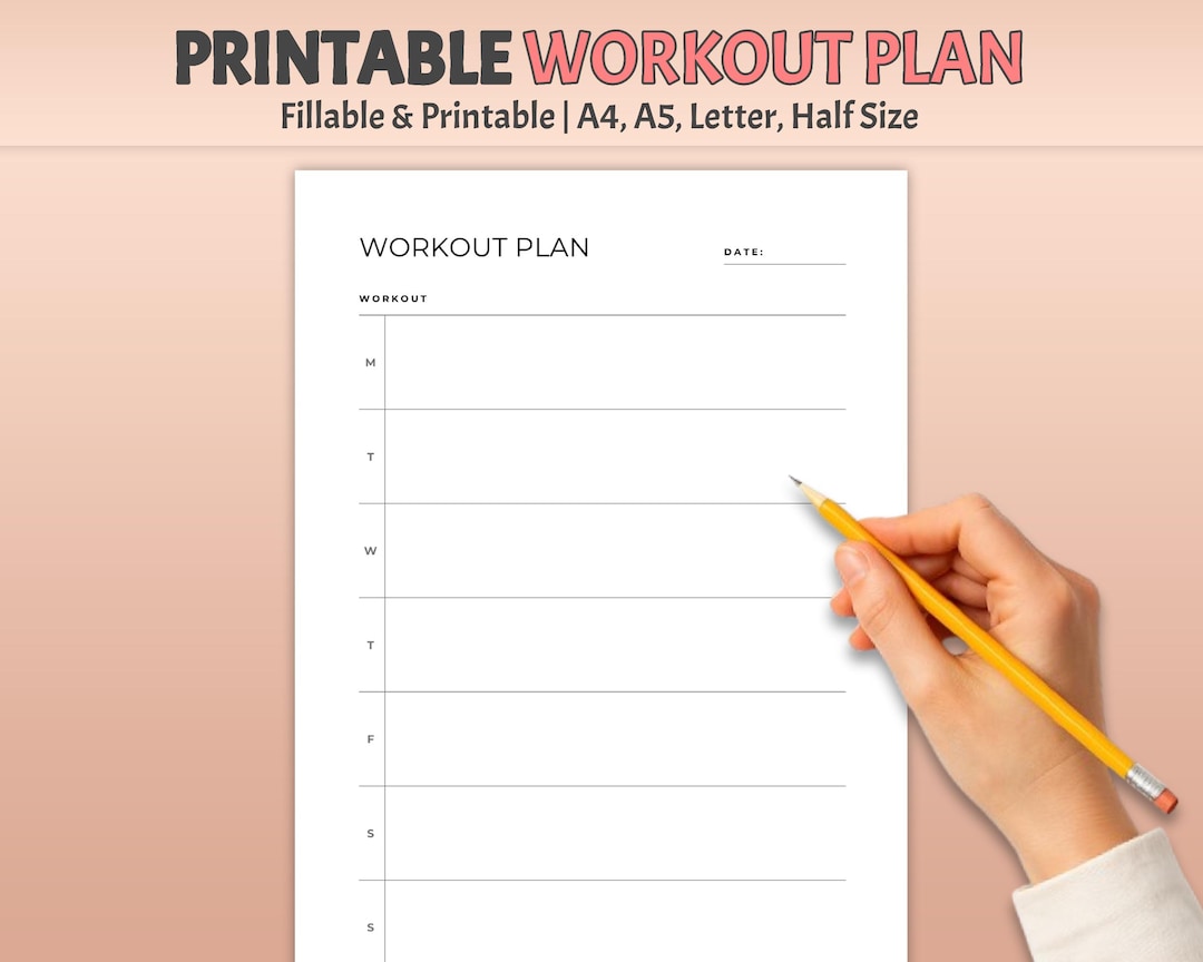 Workout Planner Printable & Fillable, 7 Days Fitness Planner Log ...