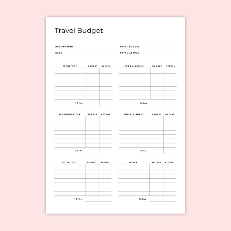 Travel Budget Planner Printable, Work and Holiday Spending Worksheet ...