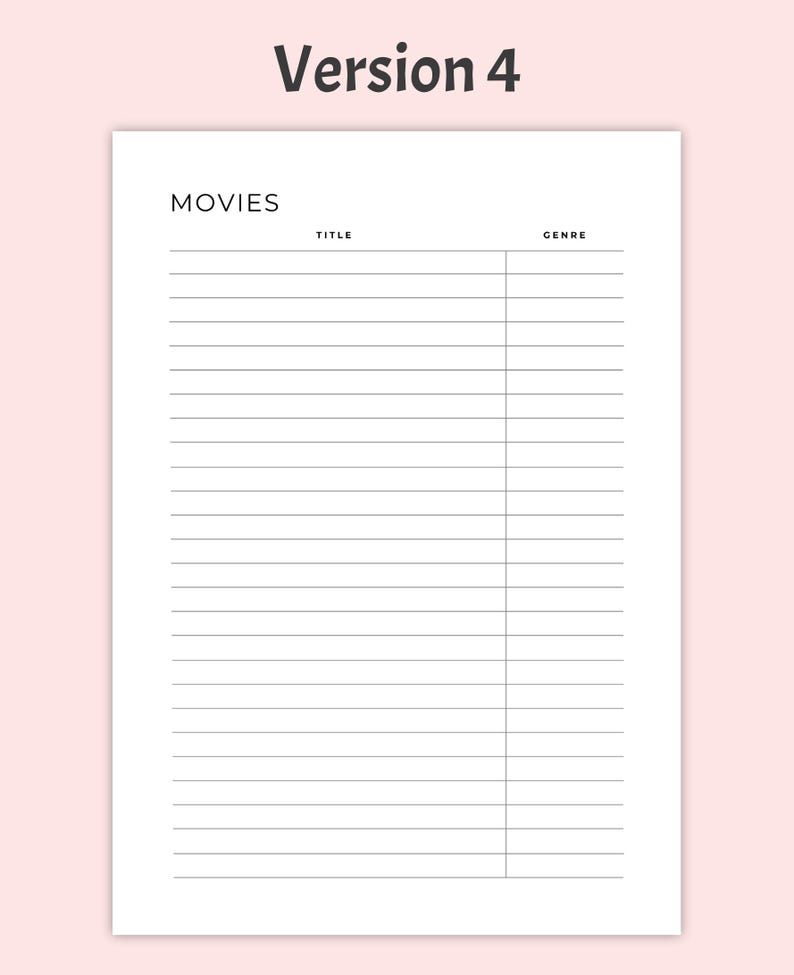Movie Log Printable & Fillable, Movies I've Watched, Movie Review ...