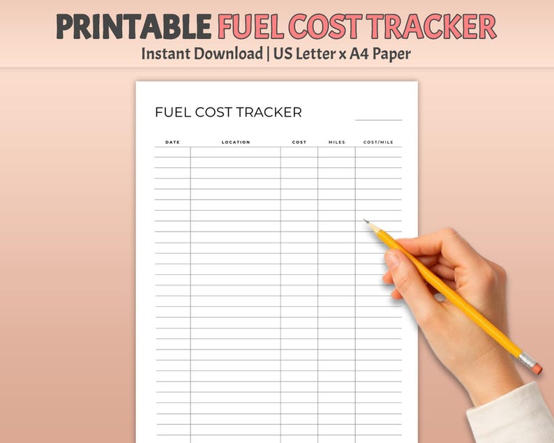 Fuel Cost Tracker Printable, Fuel Expense Tracker, Vehicle Fuel Cost ...