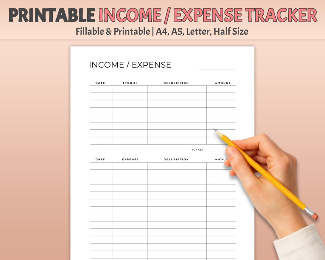 Printable Income Expense Tracker: Financial Planner, Budget Template ...