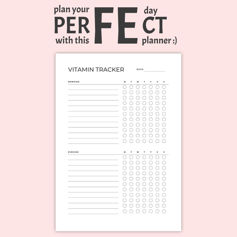 Vitamin Tracker Printable, Vitamin Intake Reminderi, Supplement ...