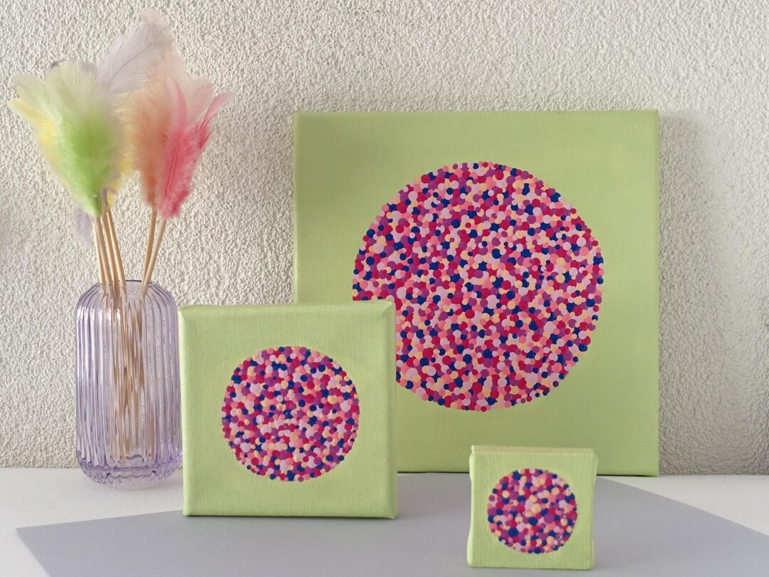 Series of 3 Different Sizes of Dot Artworks, Summery Colored Dots on a ...