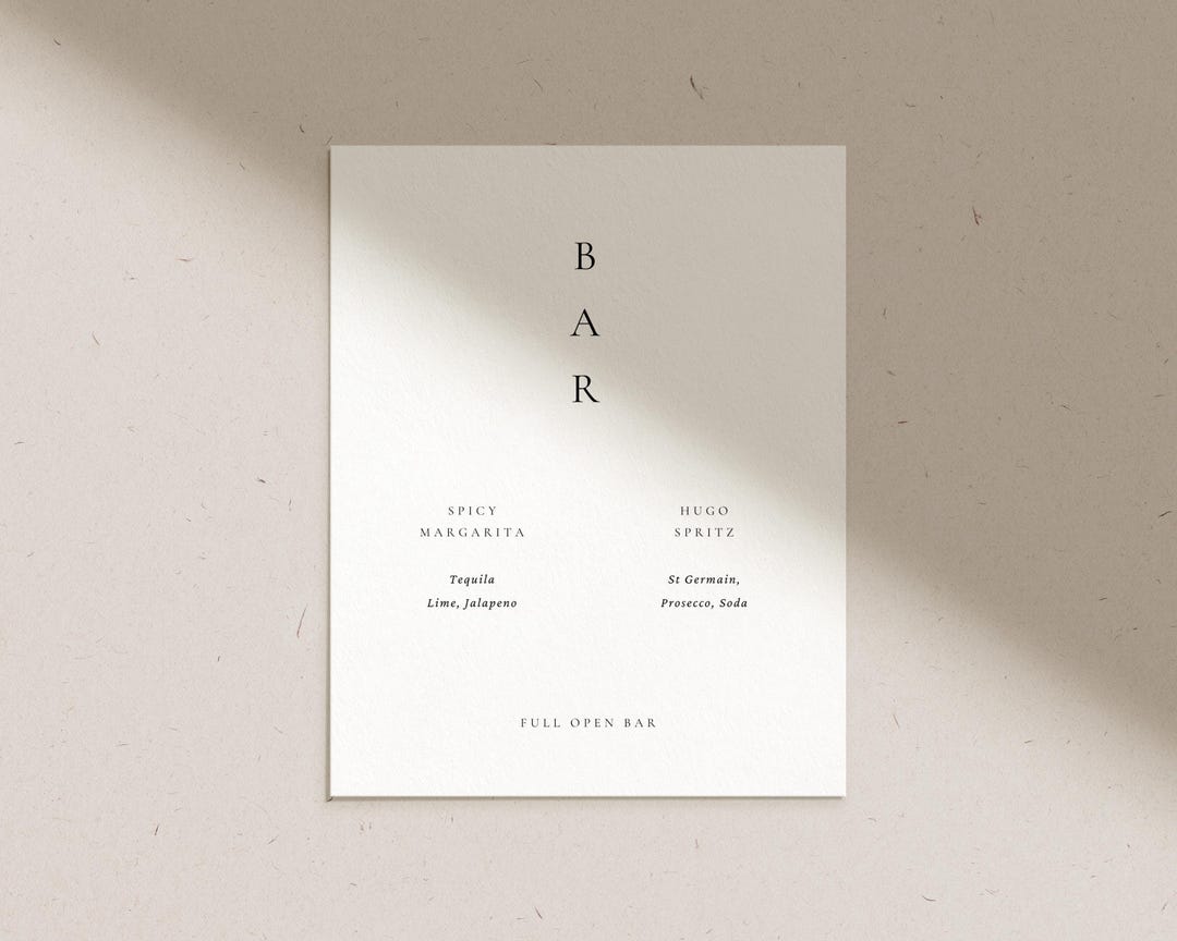 Minimal Bar Menu Template | Editable Menu | DIY Wedding Stationery ...